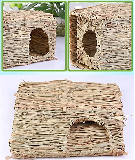 QHZAHNG Bunny Grass House,Natural Handmade Edible Foldable Comfortable Grass nest for Rabbits,Bunny, Guinea Pig, Little Animals, Play Paradise Grass Nest。 (B)