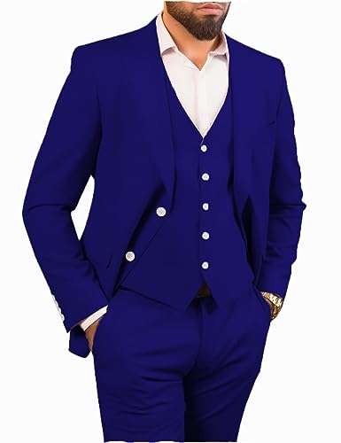 Formal Men's Suits Regular Fit 3 Piece Tuxedos Peak Lapel Jacket + Vest + Pants for Wedding Grooms(White,50S)