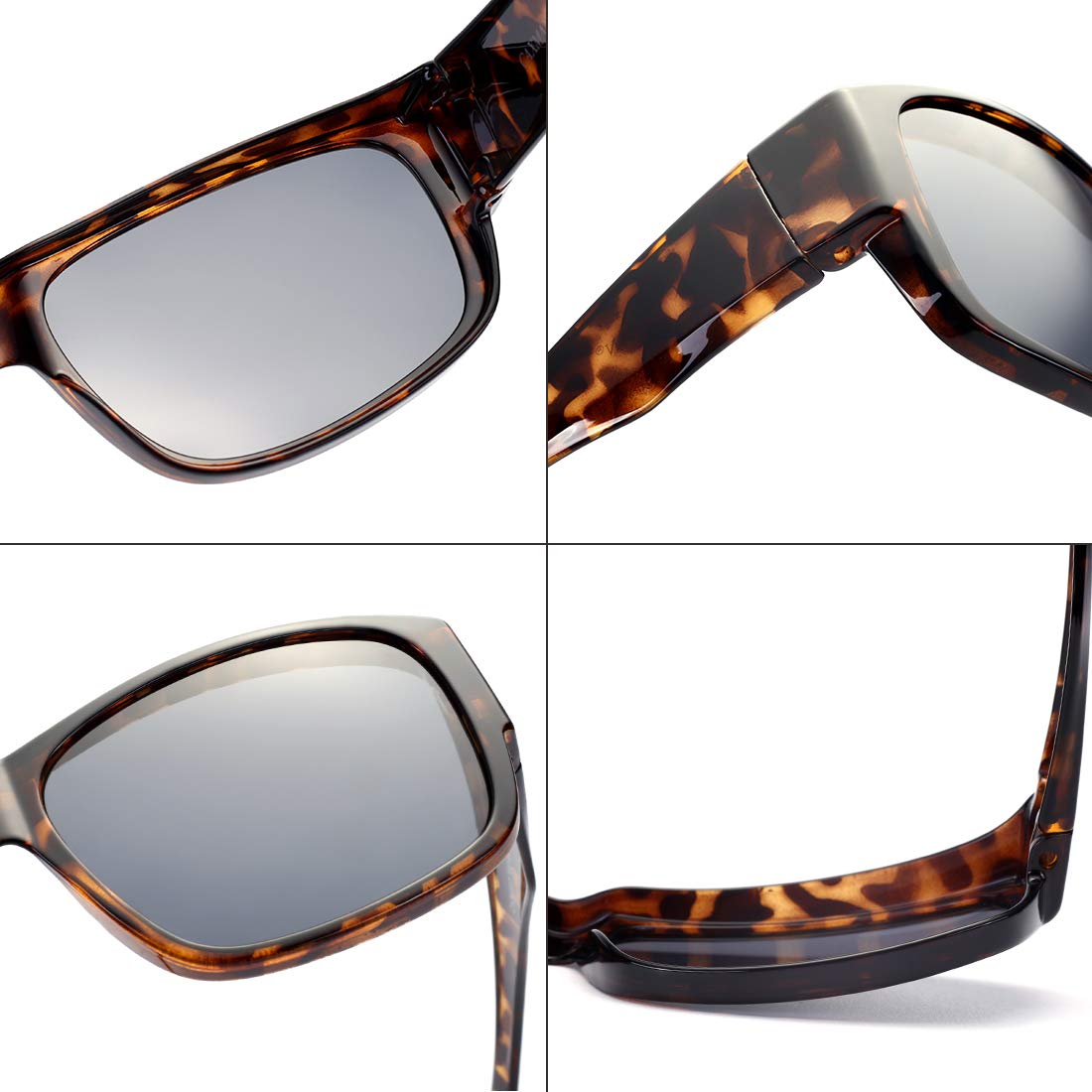 CAXMAN Oversized Fits Over Sunglasses Mirrored Polarized Lens for Prescription Glasses with Soft PU Case, Black Frame Black Lens, Size 55mm