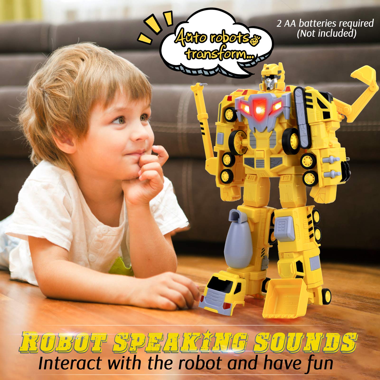 Construction Toy Trucks for 3 4 5 6 Year Old Toddler Boy Kids, Magnetic Assemble Transform Robot Play Vehicles, 15.7 inch Action Figure, Pull Back Dump Cars Birthday Gift
