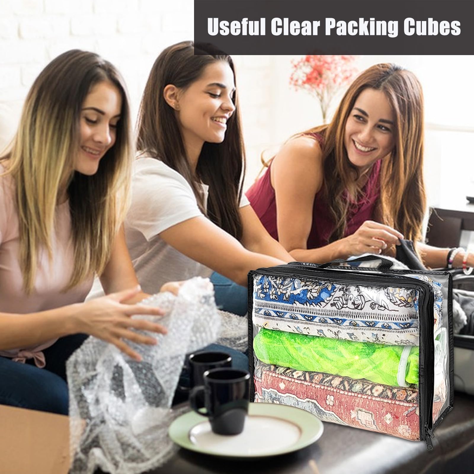 Hlimior 10 Pcs Extra Large Clear Travel Packing Cube,16 x 12 x 4 Clear Vinyl Zippered Storage Bags See Through Moving Bag Plastic Storage Bags PVC Multipurpose Pouch with Handle for clothing Storage