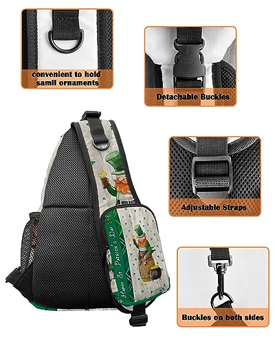 Gsypo Sling Backpack, St. Patrick's Day Dwarf Shamrock Retro Plaid Pattern Waterproof Lightweight Small Sling Bag, Travel Chest Bag Crossbody Shoulder Bag Hiking Daypack for Women Men