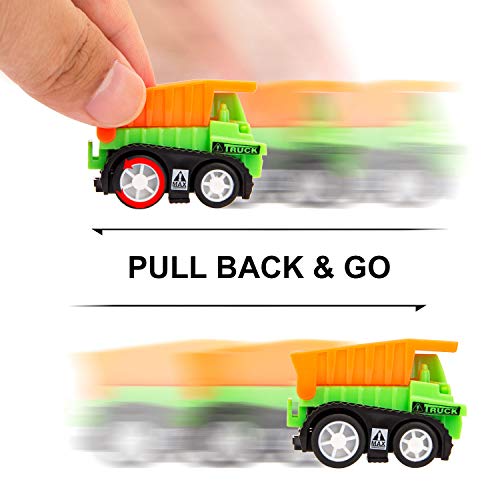 Construction Toys with Play Mat, Engineering Vehicles Set Include 6 Construction Trucks, 4 Road Signs, 14" x 18" Playmat, Pull Back Car Toys, Toys for 3 4 5 Year Old Boys Toddle Kid