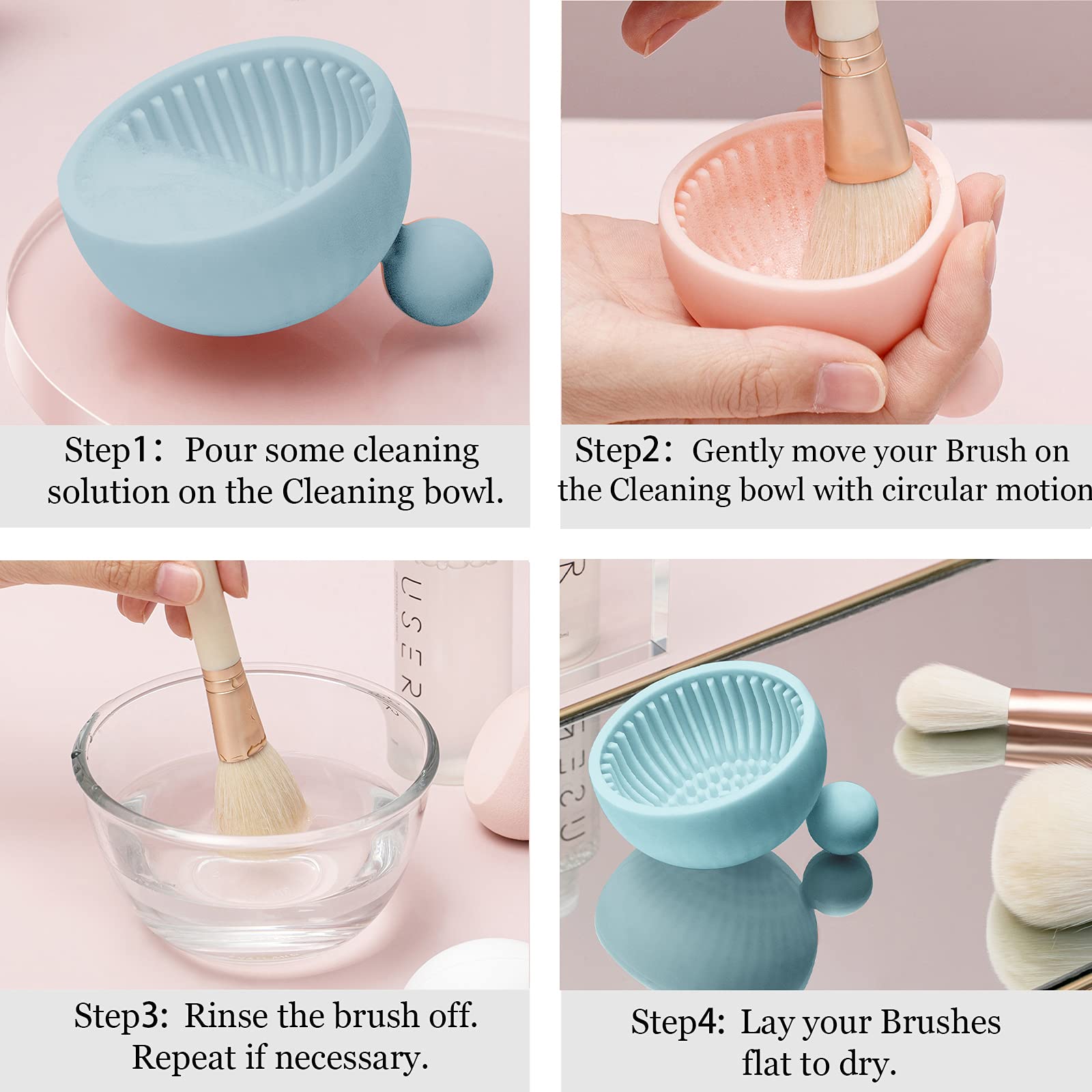 PubconttiMakeup Brush Cleaner Mat,Silicone Make Up Cleaning Brush Scrubber bowl Portable Washing Tool Cosmetic Brush Cleaners for Gir,Easy Clean