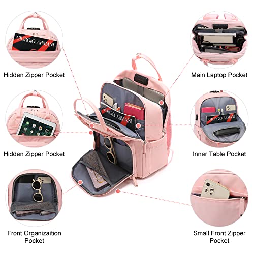 LOVEVOOK Laptop Backpack for Women, Travel Anti-theft Work Bag Business Computer Backpacks Purse College Bag, Casual Hiking Daypack with Lock, 15.6 Inch, Light Pink