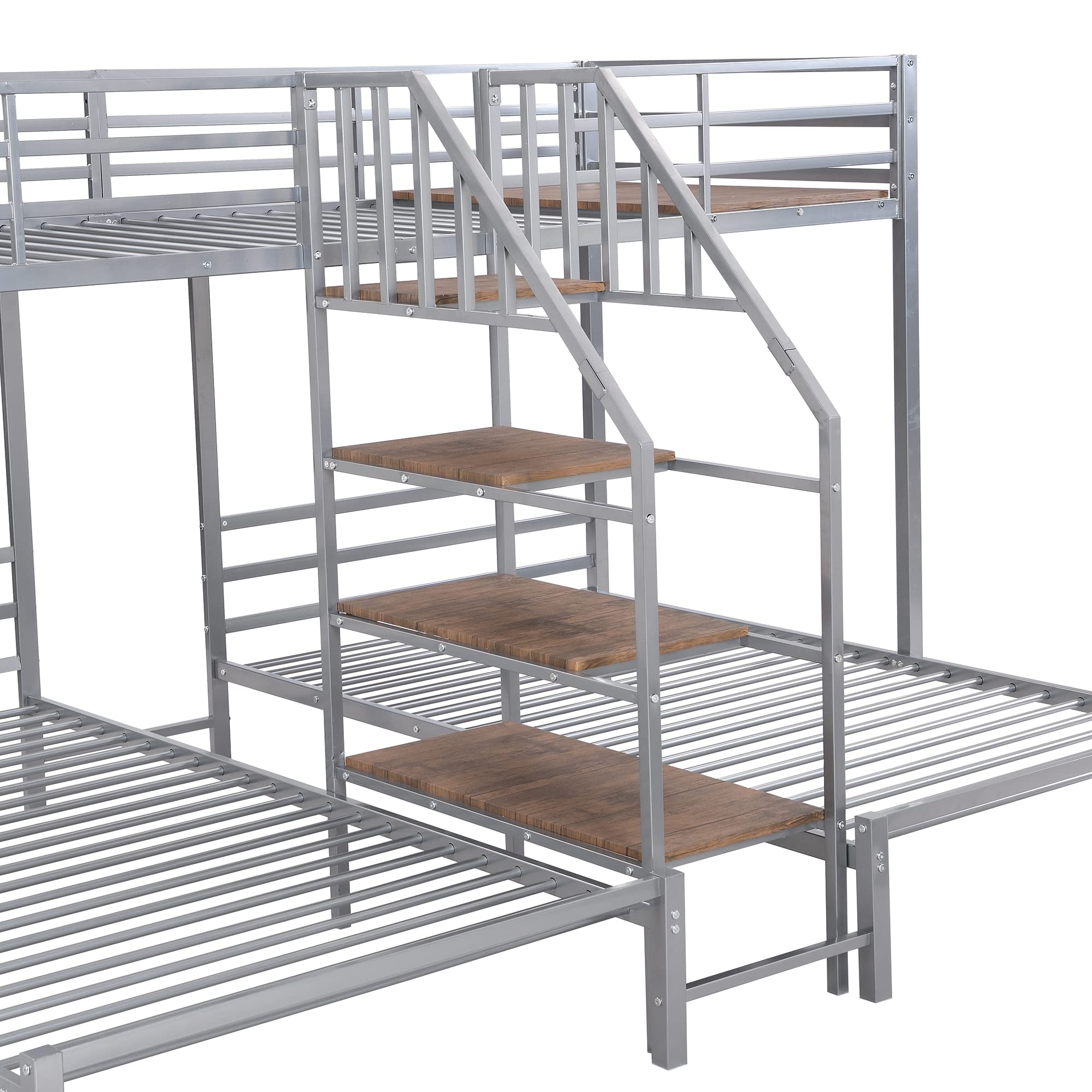 Harper & Bright Designs Triple Bunk Beds with Stairs, Metal Twin Over Twin & Twin Bunk Beds with Storage Shelves,3 Bed Bunk Beds for Kids, Girls, Boys,Teens,Silver