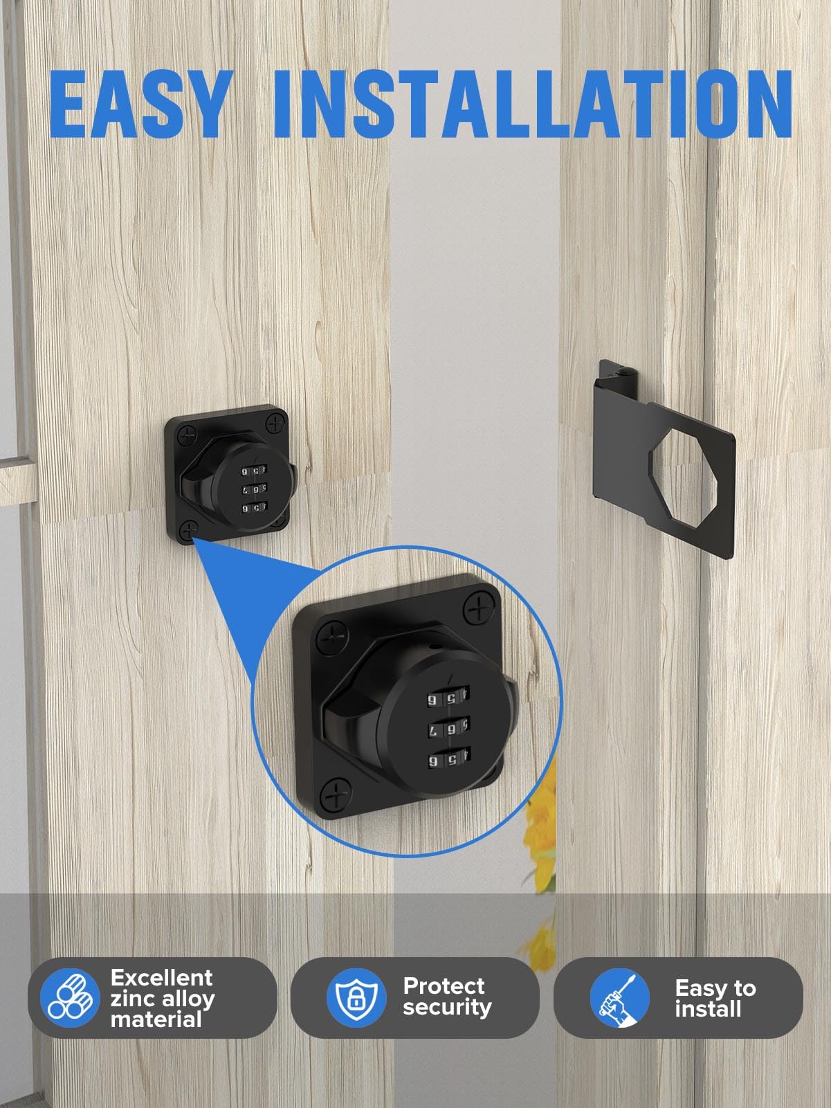 Cabinet Password Hasp Locks, 90 Degree Barn Door Lock, Household Security Combination Latch Lock for Locker, Fence, Bathroom, Outdoor, Garden (Black-1PC)