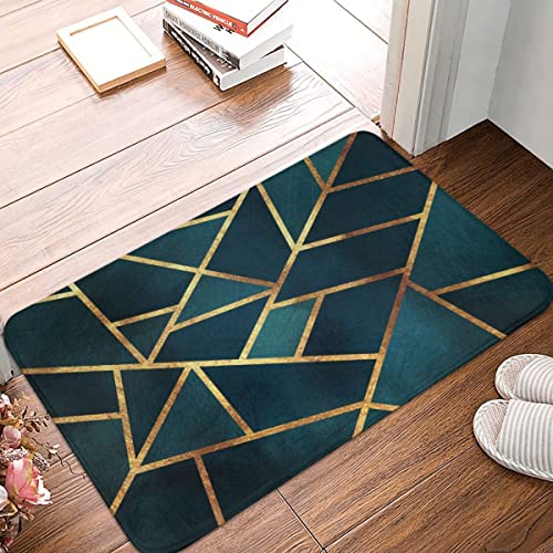 CRODY 3D Printed Door mat Midnight Green Gold Stone Geometric Polyester Anti-Slip Rug Decor Bath Kitchen Living Room Welcome mat Home Decoration Housewarming Gift 60x90cm