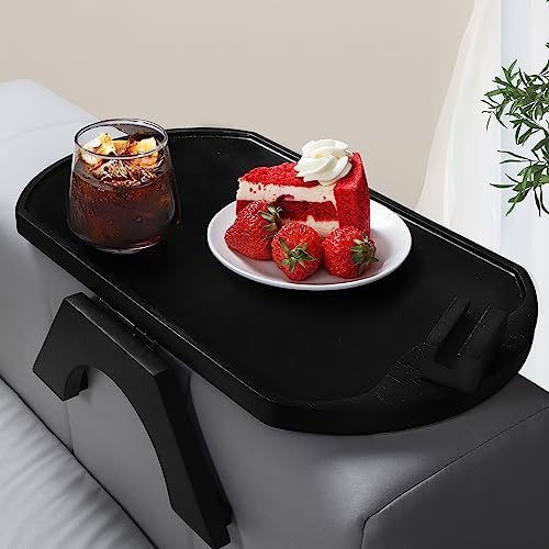 Lengthened Upgrade 17.7x9.8 Couch Arm Table Tray for Sofa, Center Console Armrest Clip Table for Car, Wooden, Foldable, Large Space for Eat/Drink/Snack/Remote Control, with 360° Rotating Phone Holder