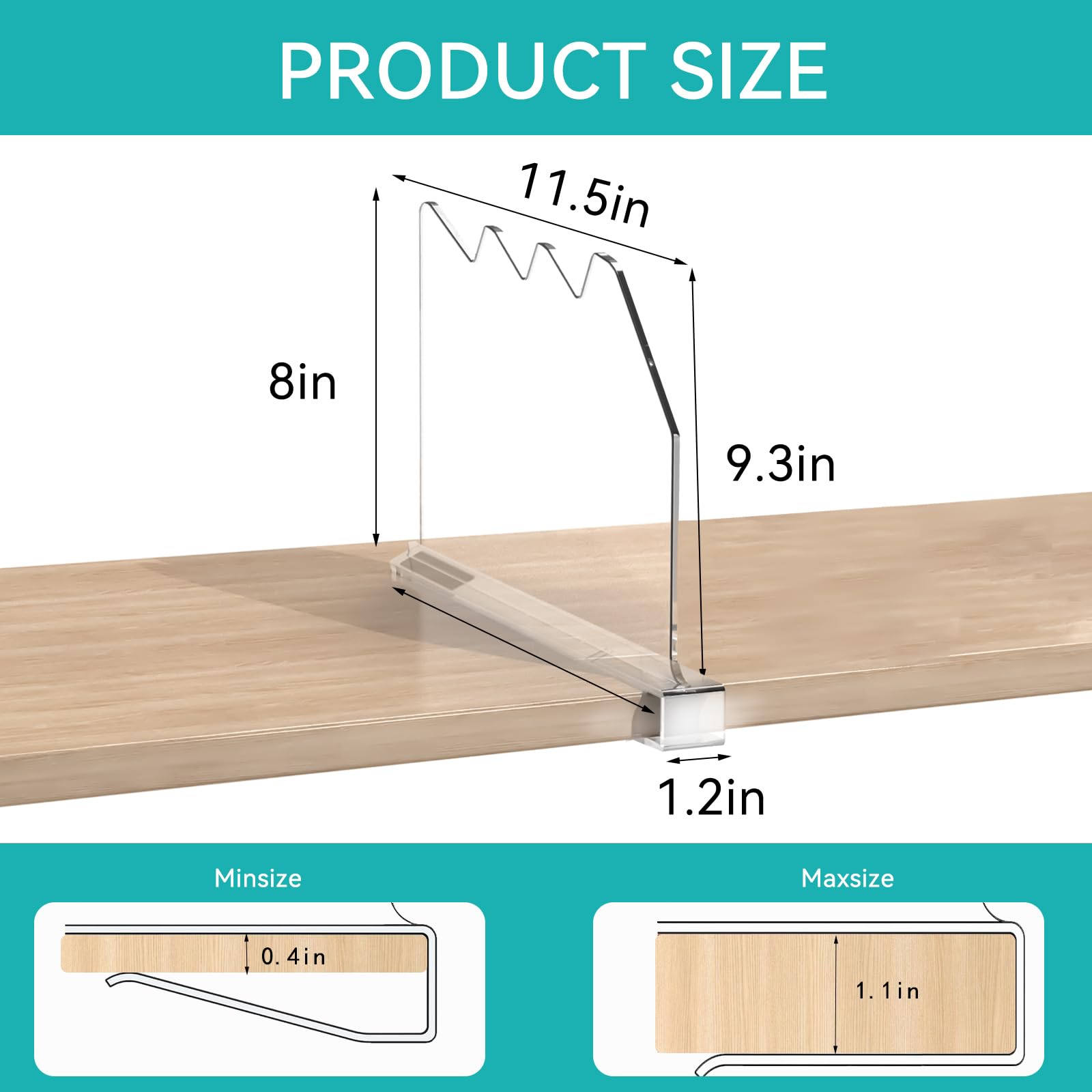Delllala Acrylic Shelf Dividers Suitable for Closet Organization, Clear Closet Shelf Divider for Bedroom, Kitchen, Office, Cabinets, Bathroom, Wooden Shelving for Clothes Purses Separators, 6 PCS