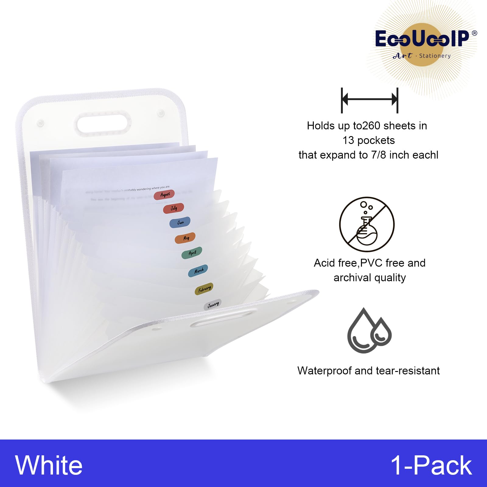 EooUooIP 13-Compartment Portable Vertical Accordion Expandable File Folder Organizer with Blank Index Tabs,Portable and Durable,Suitable for File Management and Document Storage.