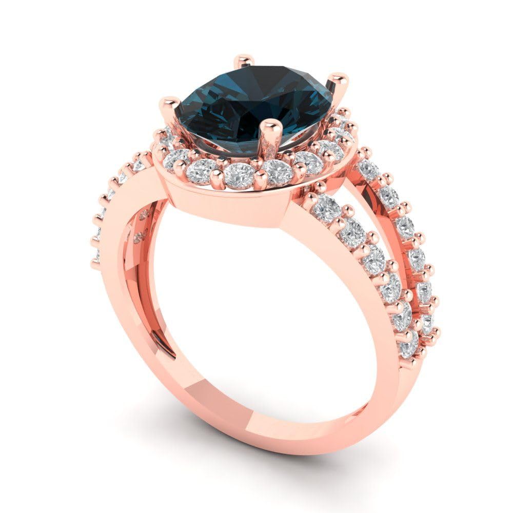 Clara Pucci 2.18ct Oval Cut Solitaire Halo split shank Royal Blue Topaz Designer Wedding Bridal art deco Anniversary Ring 14k Rose Gold