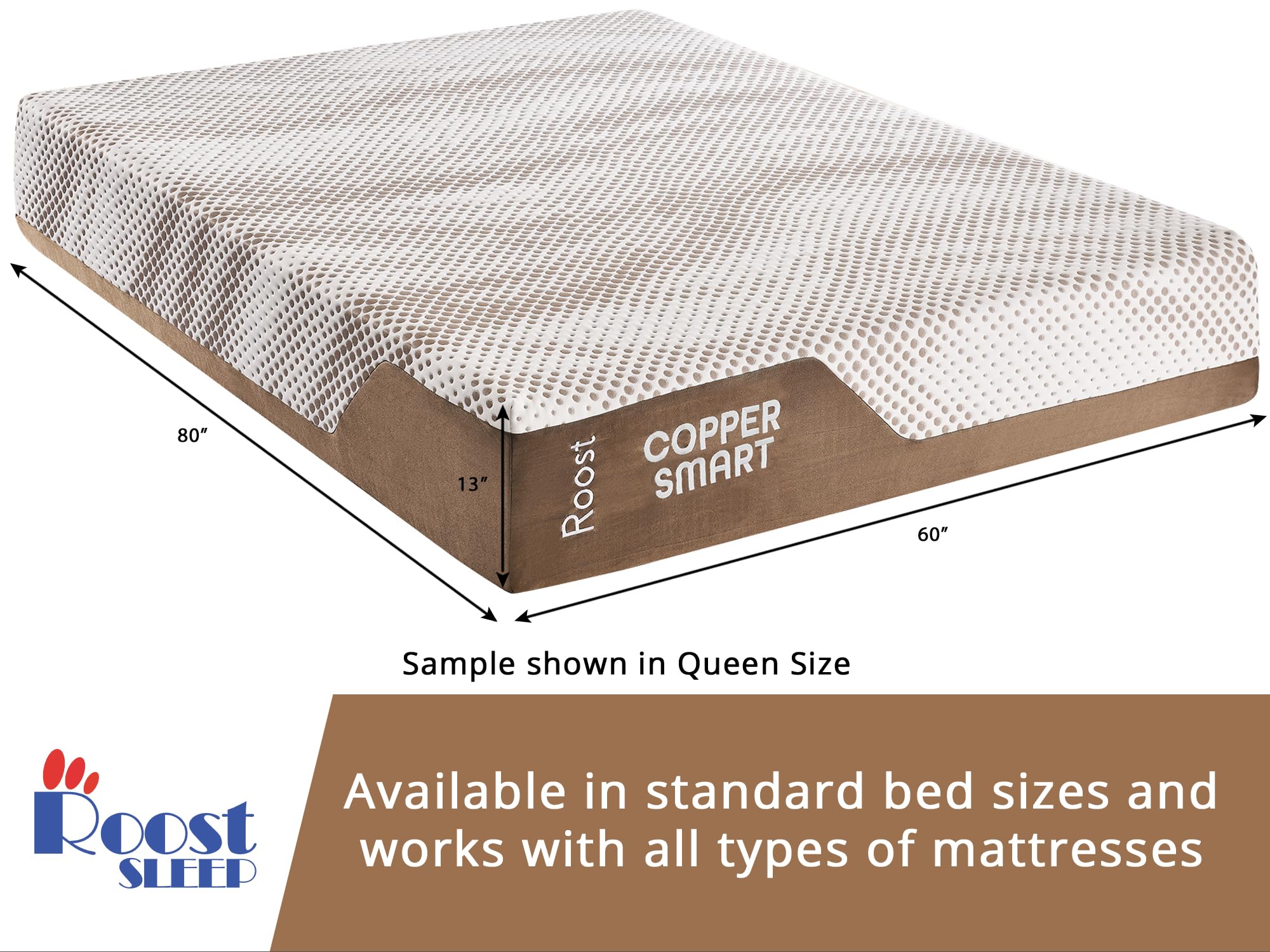 Roost Copper Smart 14-Inch Thermic Gel Memory Foam Mattress with Copper Infused Cover for Cool and Comfortable Sleep, Easy Set Up and Durable Copper Mattress, Full