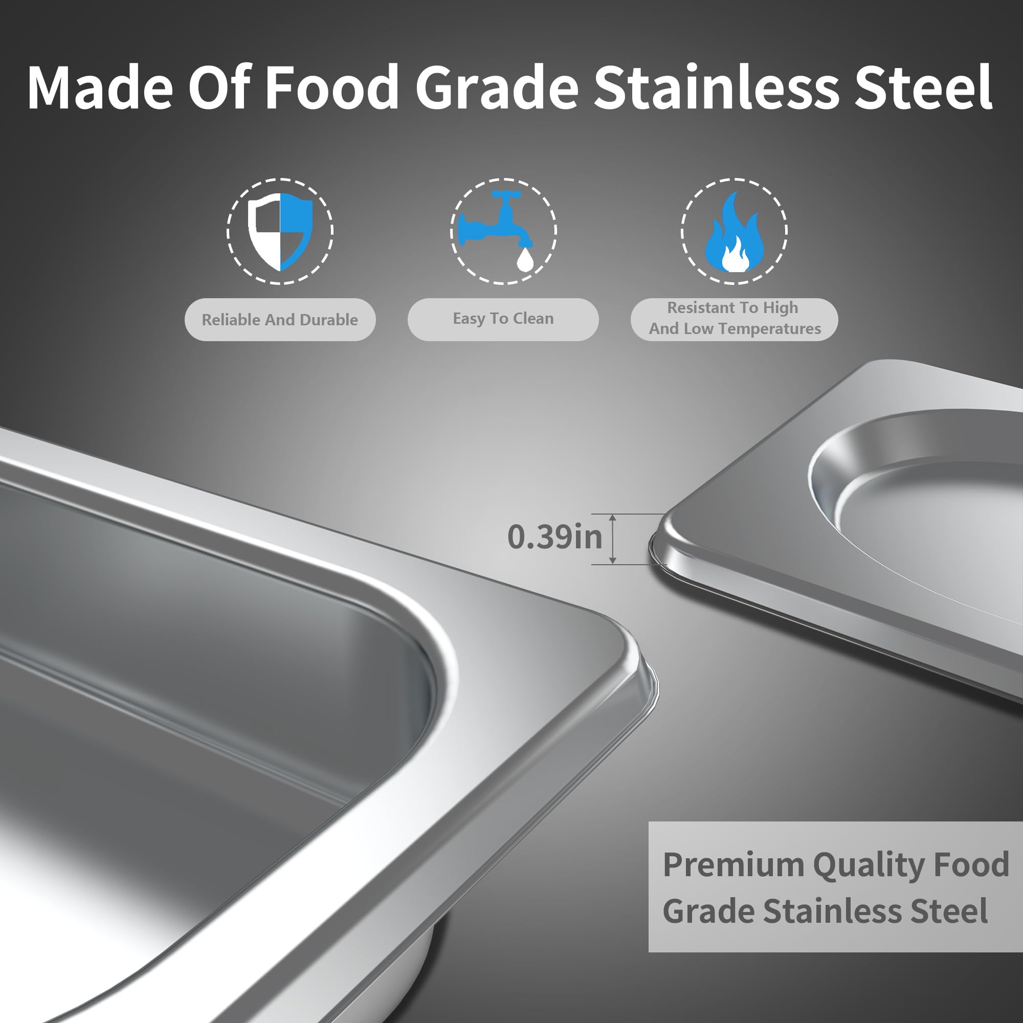 HNEDSEN 6 Pack Stainless Steel Hotel Pan with Lids 1/4 Size 4 Ince Deep Steam Table Metal Food Pan Steamer Trays for Buffet Catering Pans Metal Commercial Kitchen Pans