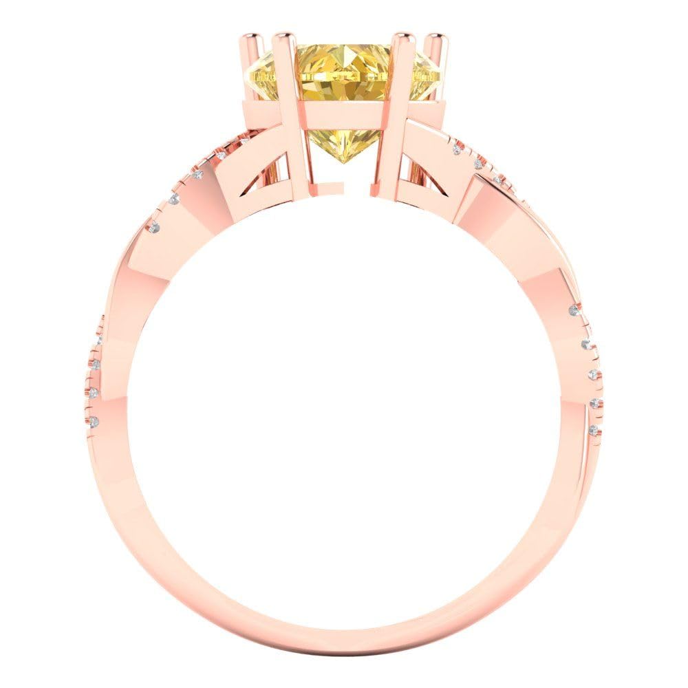 Clara Pucci 2.16ct Heart Cut Criss Cross Twisted Solitaire Halo Natural Orange Citrine designer Modern Statement Ring 14k Pink Rose Gold