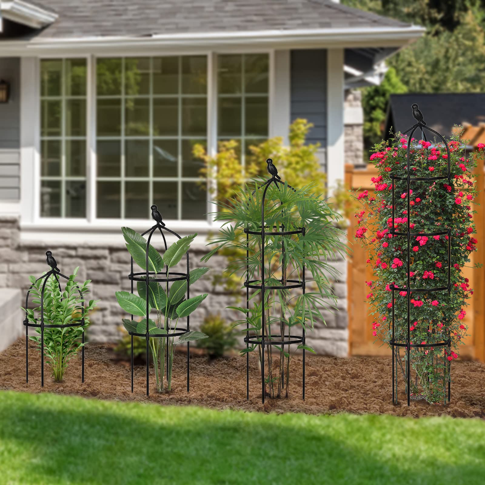 Garden Obelisk Trellis for Climbing Plants Outdoor, 6 Ft Tall Tower Tomato,Rose, Flowers, Grape, Pea, Cucumber Trellis, Rustproof Plastic Coated Metal Plant Support Trellis for Potted Plants (1)
