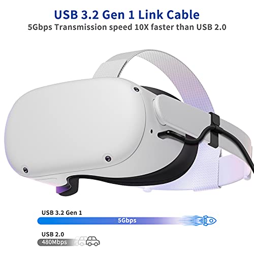 Deegotech Link Cable 10ft & Travel Carrying Case Compatible with Oculus Quest 2/Quest Pro/Pico 4 Accessories, Large Travel Storage Bag (Grey)