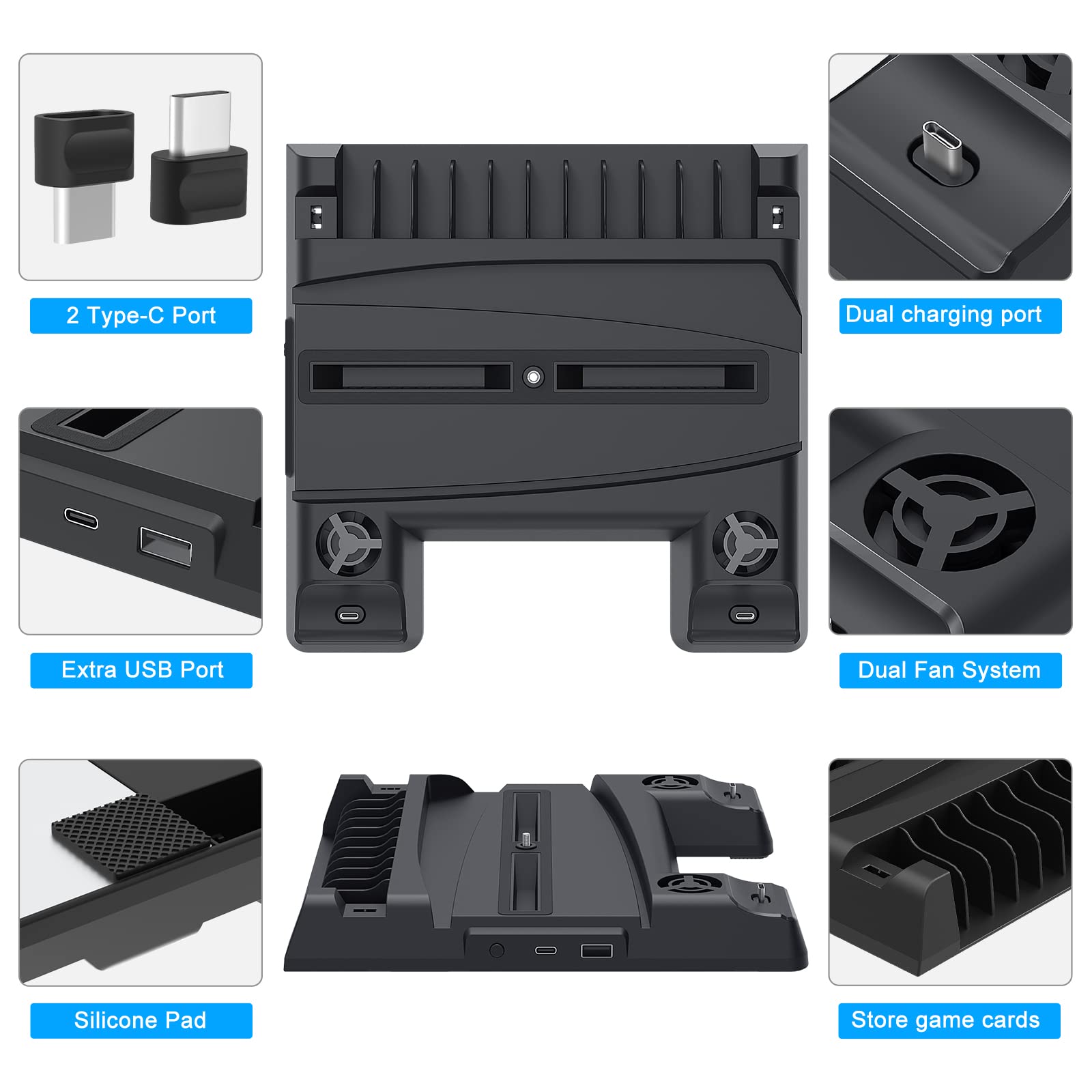 Cooling Station with Controller Charger for PS5, YUANHOT Stand with Cooling Fan, Controller Charging Dock, Game Slots Accessories Compatible with Playstation 5 Digital & Disc Edition