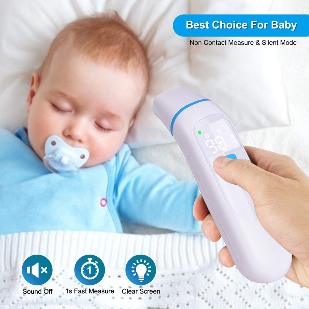 Digital Infrared Ear Thermometer for Adults and Kids Baby Babies Toddlers Forehead Fever Instant Read Basal Thermometers for Humans, Home with Fever Alarm, LED Display and Memory Function