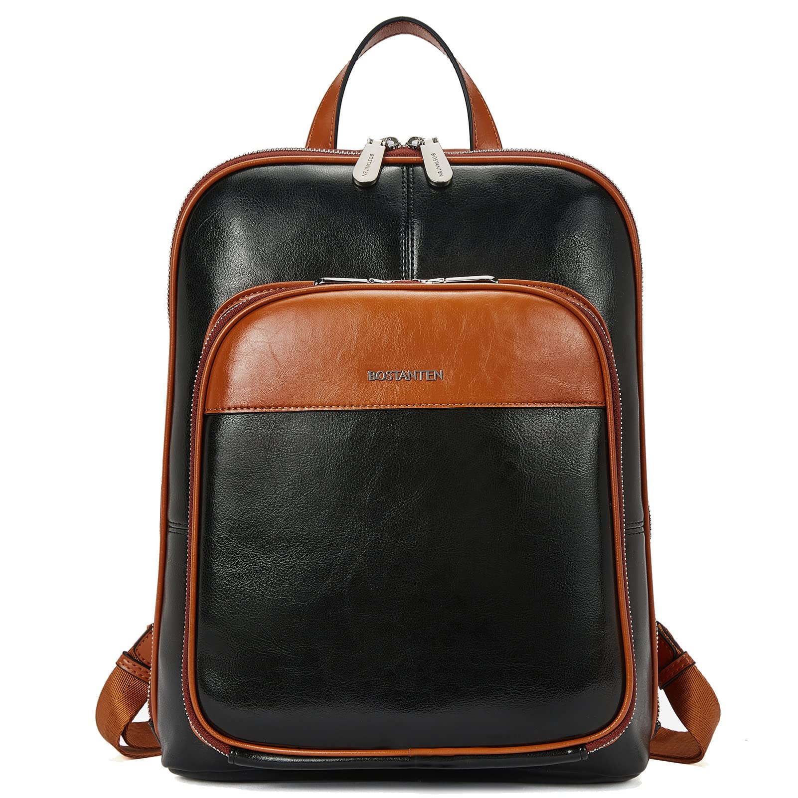 BOSTANTEN Genuine Leather Backpack Purse Casual College Travel Bags for Women Brown with Black