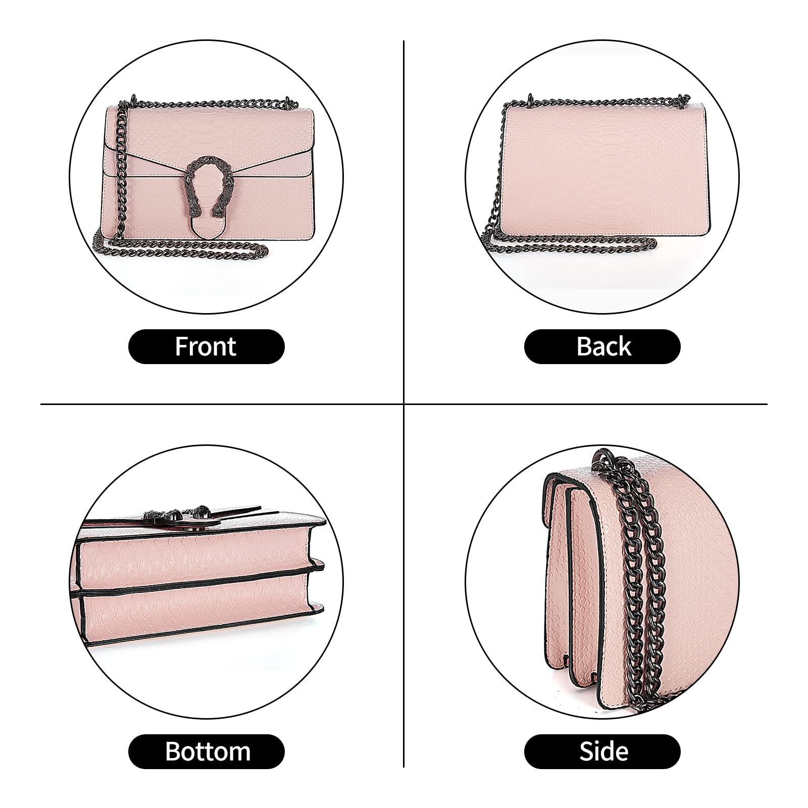 DEEPMEOW Crossbody Shoulder Evening Bag for Women - Snake Printed Leather Messenger Bag Chain Strap Clutch Small Square Satchel Purse(Pink)