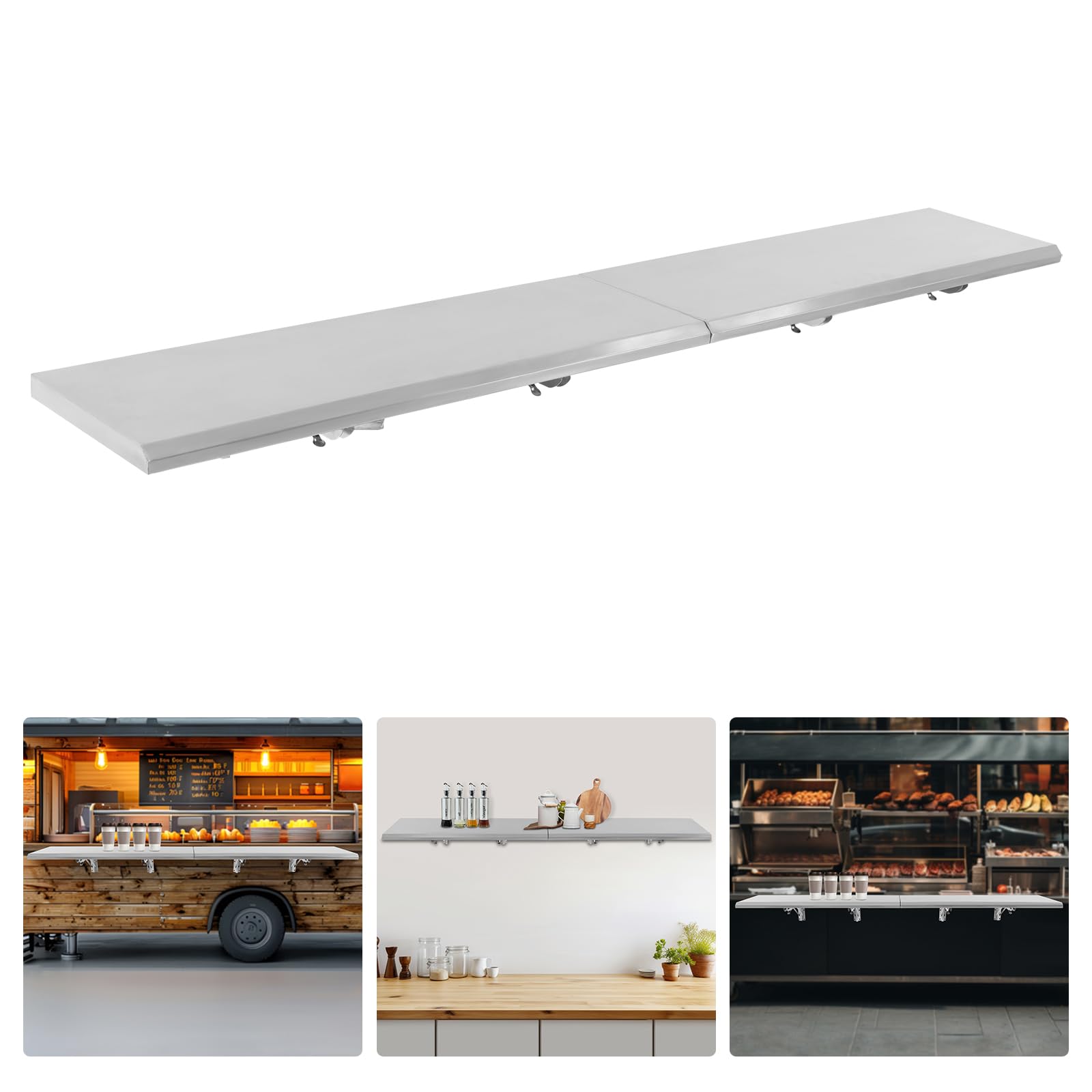 Emmliy Food Truck Shelf, 72" x12β Stainless Steel Drop Down Foldable Food Cart Concession Window Serving Shelf, Wire Drawing Surface (72" x12β)