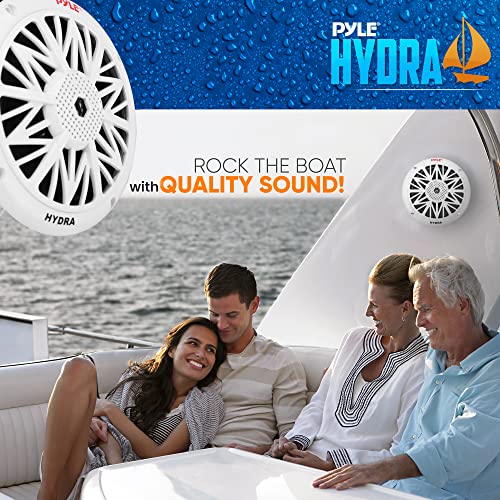 Pyle 5.25 Inch Dual Marine Speakers - 2 Way Waterproof and Weather Resistant Outdoor Audio Stereo Sound System with 150 Watt Power, Poly Carbon Cone, Cloth Surround and Low Profile Design - 1 Pair