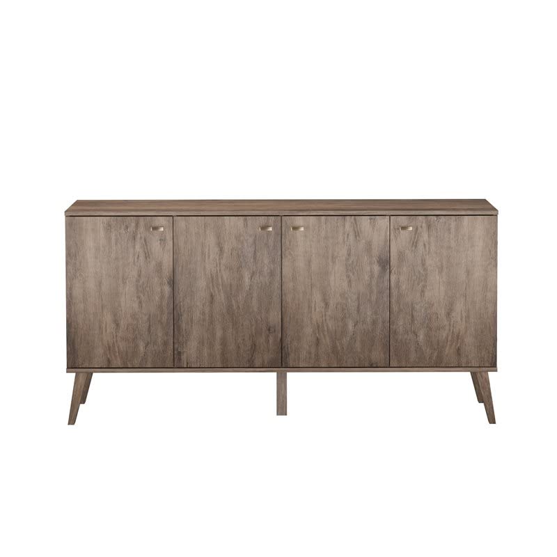Prepac Milo Mid-Century 4 Door Buffet, 16" D x 64" W x 32" H, Drifted Gray