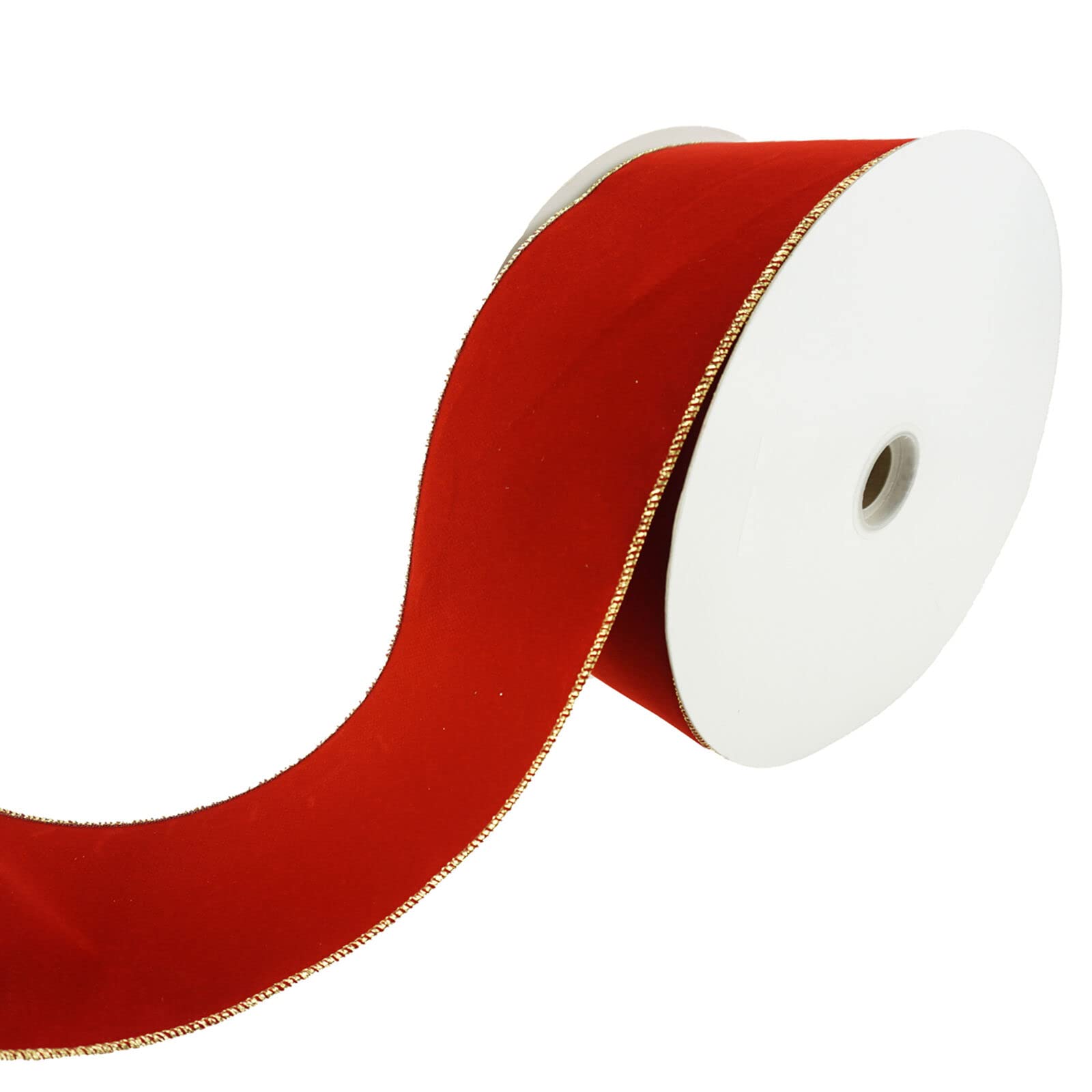 Christmas Velvet Wired Edge Ribbon, Scarlet/Gold, 4-Inch, 50-Yard Buy from Tchoice