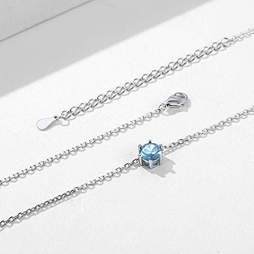 ChicSilver March Birthstone Necklace 925 Sterling Silver Blue Aquamarine Necklace Tiny Birthstone Jewelry with 16 Inch Chain Necklace