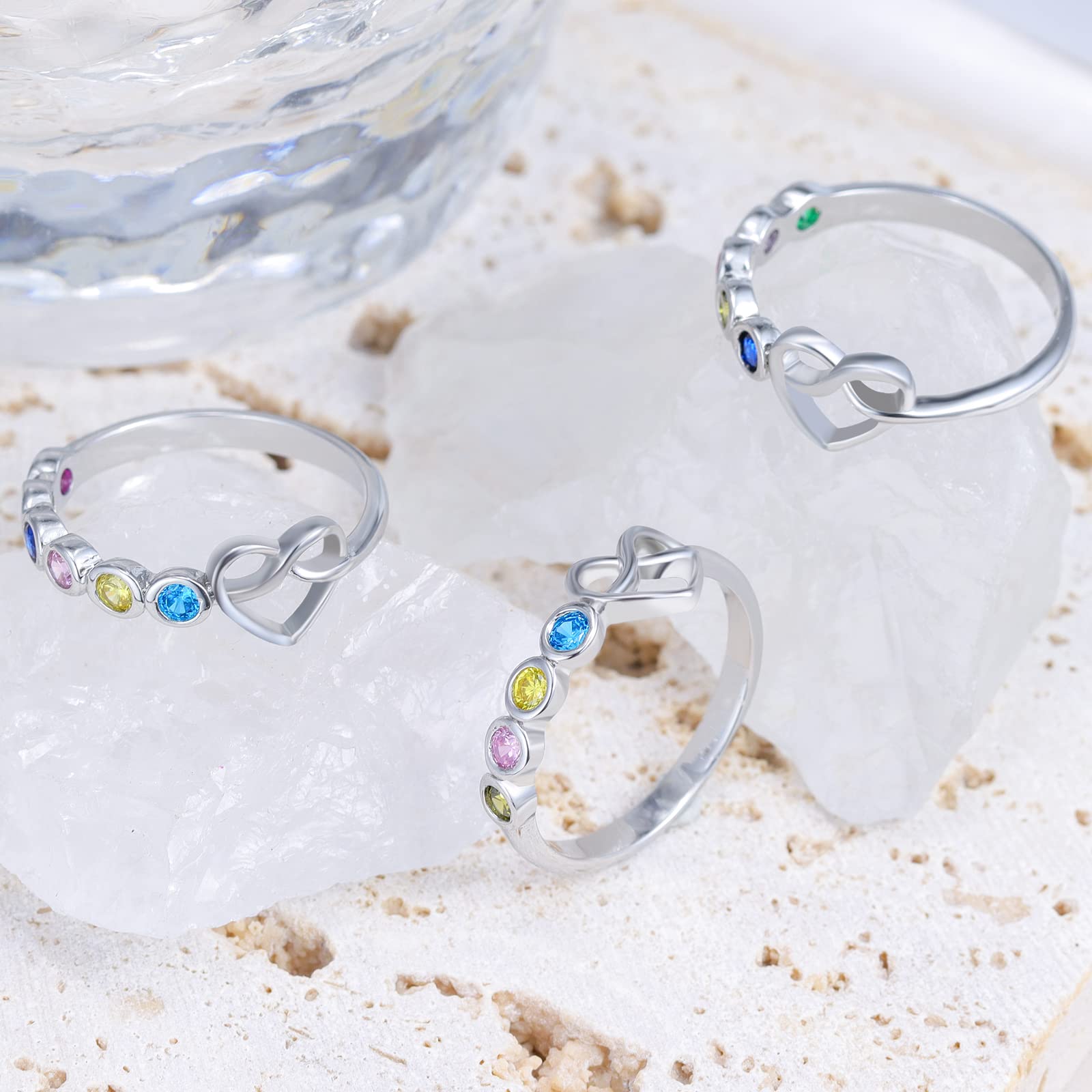 Dainty Heart Knot Ring Personalized,Cute Love Knot Ring Custom Birthstone and Name for Wedding,Promise,Anniversary