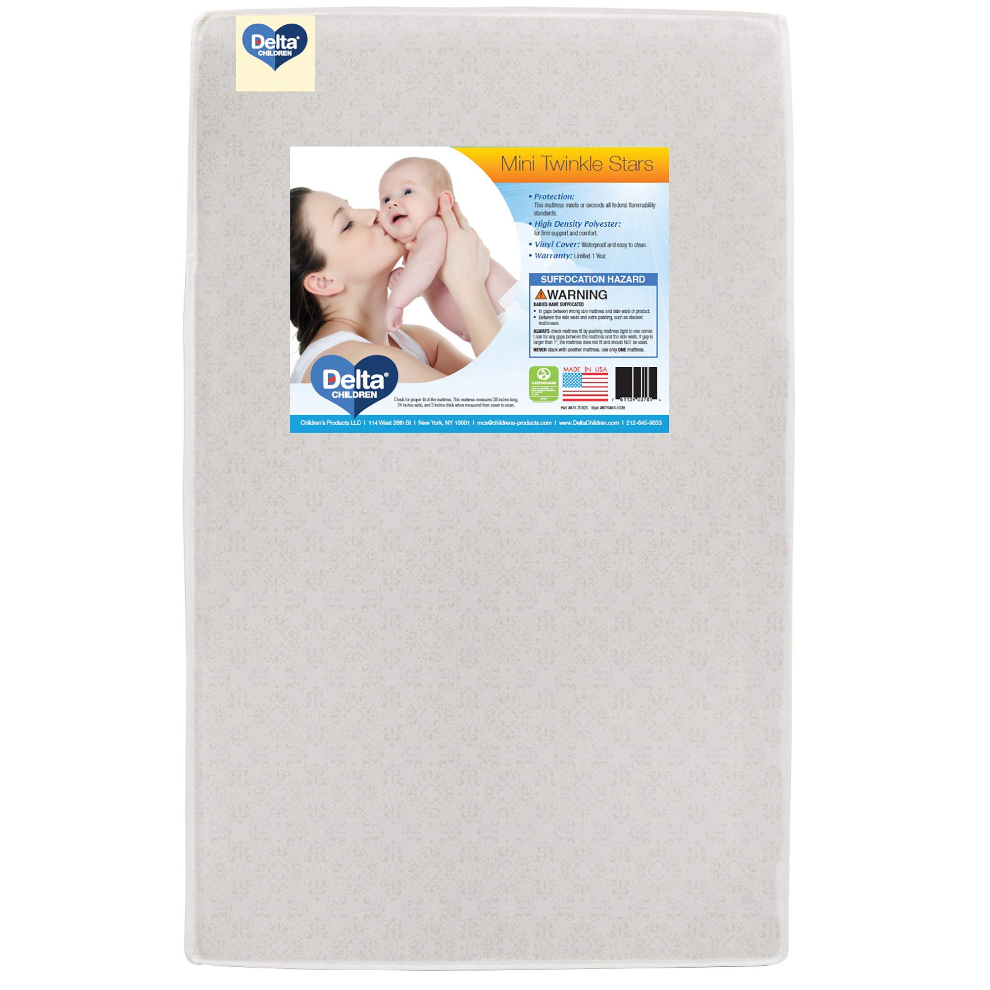 Delta Children Emery Mini Convertible Baby Crib & Twinkle Stars 3-Inch Waterproof Mini Crib Mattress, Dark Chocolate