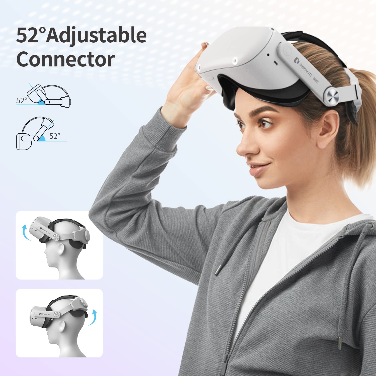 Defanti Adjustable Head Strap for Quest 2, Replacement Cushion for Quest 2 Accessories Elite Strap for Enhanced Support and Comfort, Balance Weight Reduce Pressure in VR