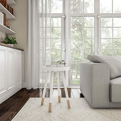 Round End Table - 2-Tone Mid-Century Modern Home Accent Table with Tray Top for Living Room, Bedroom, or Office by Lavish Home (White)