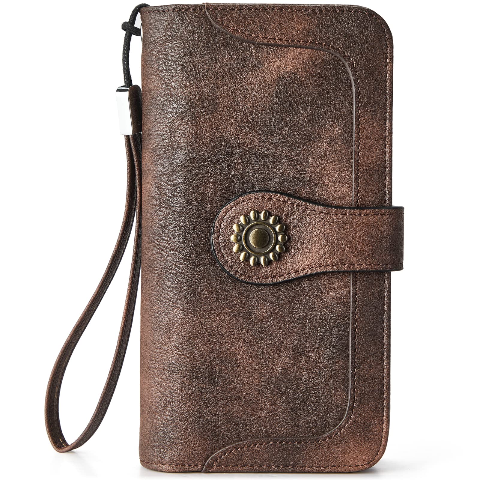 BOSTANTEN Womens Wallet Genuine Leather Large Capacity Wristlet Clutch Purse Credit Card Holder with RFID Blocking Grass-Green