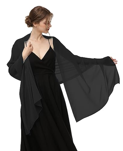 Chiffon Shawls and Wraps for Evening Dresses Women Elegant Soft Scarf Bridal Scarve Wedding Stole(Black(chiffon), One Size)