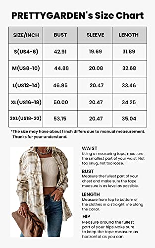PRETTYGARDEN Women's 2023 Fall Clothes Plaid Shacket Jacket Long Sleeve Button Down Flannel Shirts Fashion Blouse(Plaid Khaki,Large)