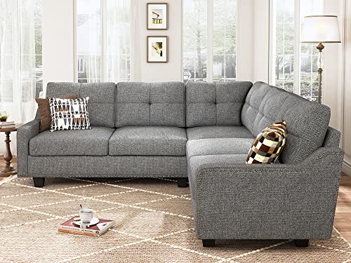 HONBAY Convertible Sectional Sofa, L Shaped Couch, Reversible 4 Seat Corner Sofa for Small Apartment,Light Grey, 82.7/''D x 82.7/''W x 36.2/''H