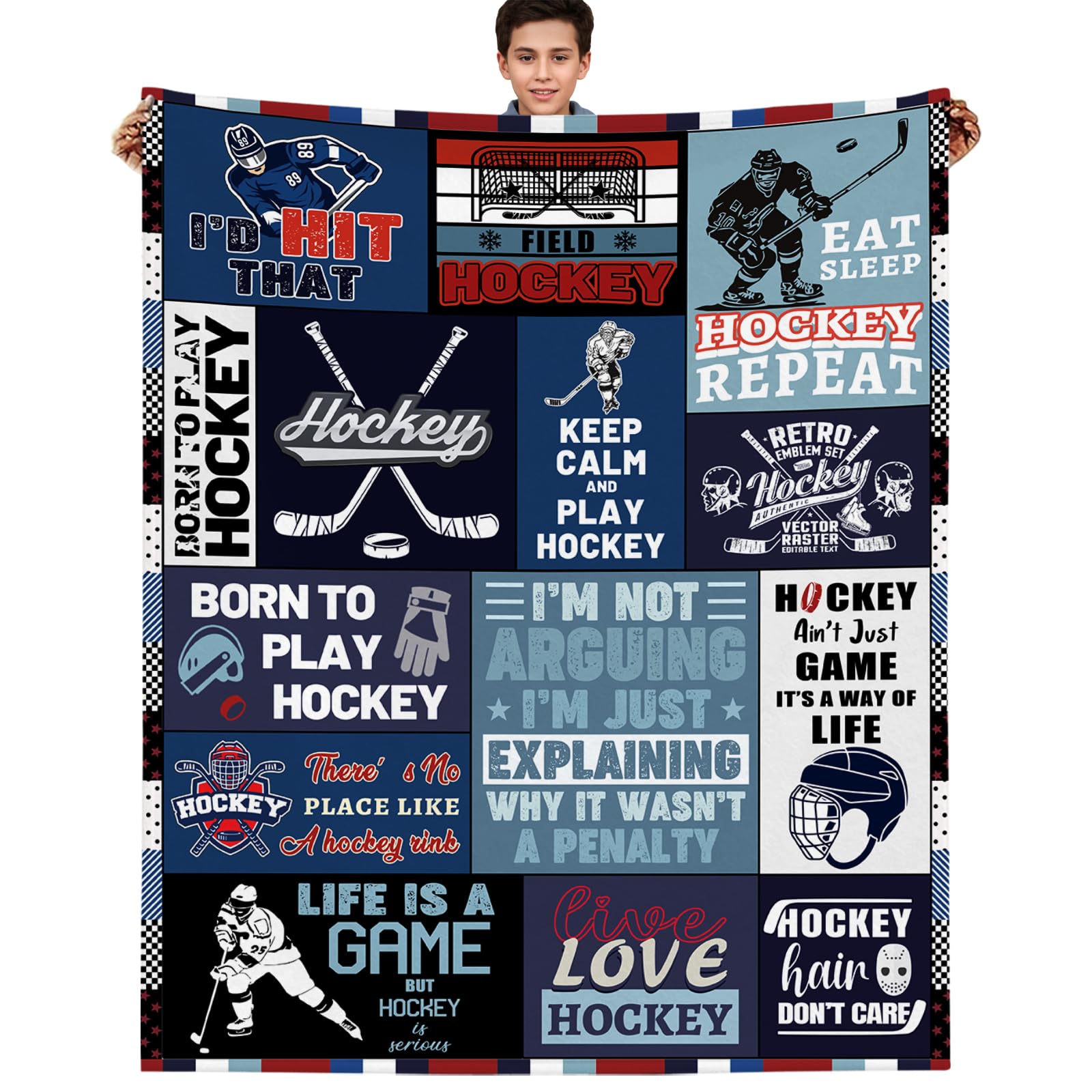Hockey Gifts for Boys Men, Hockey Blanket for Boys, Gifts for Hockey Lovers, Hockey Player Blanket 60"x50" to Keep Warm for Boys 8-12