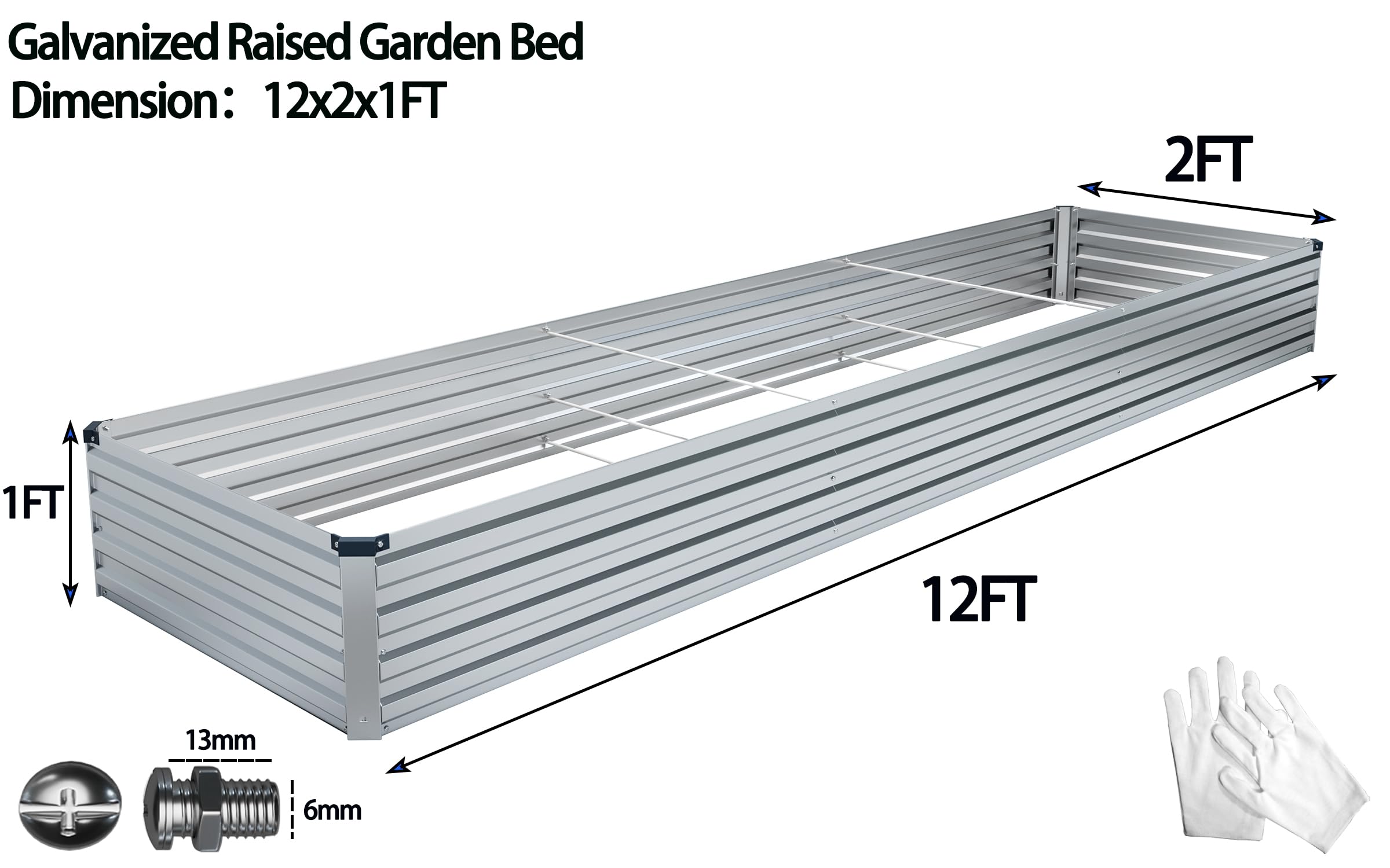 DIIYIV 12x2x1FT Galvanized Raised Garden Bed,Raised Graden Bed Kit-Square Metal Garden Bed,Large Planter Raised Bed Outdoor,Garden Box for Vegetables,Flower,Herb…
