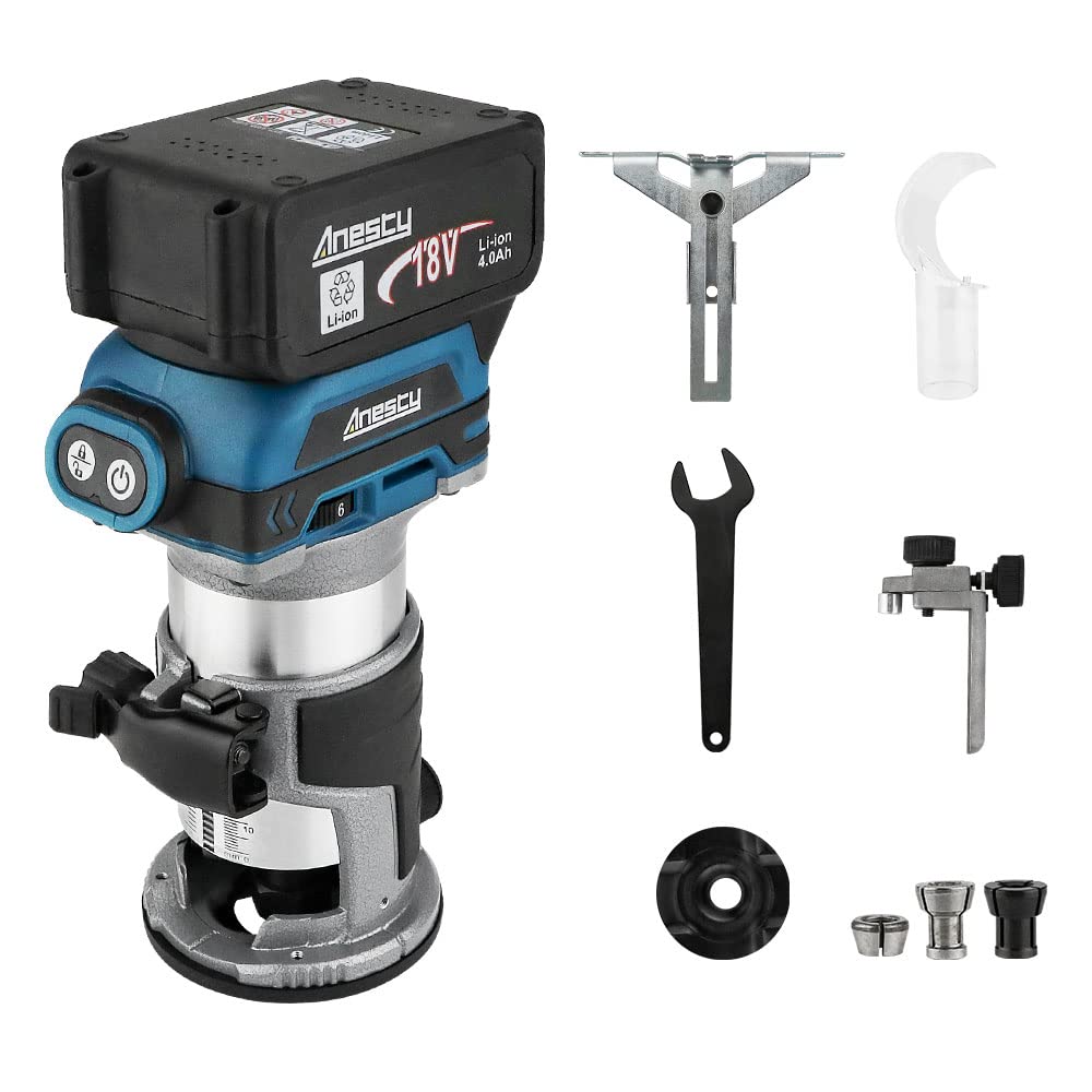 Cordless Trim Router Woodworking Kit - 18V Brushless Palm Router Compact Router with Trimmer/Fixed Base, Variable Speed Wood Router Laminate Trimmer Tool with Fast Charger, 1/4" & 3/8" Collet etc
