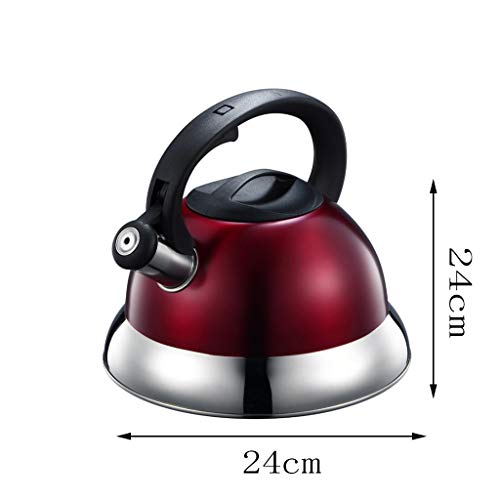 PDGJG Whistling Tea Kettle Modern Red Stainless Steel Whistling Tea Pot for Stovetop,Grip Ergonomic Handle (Red)