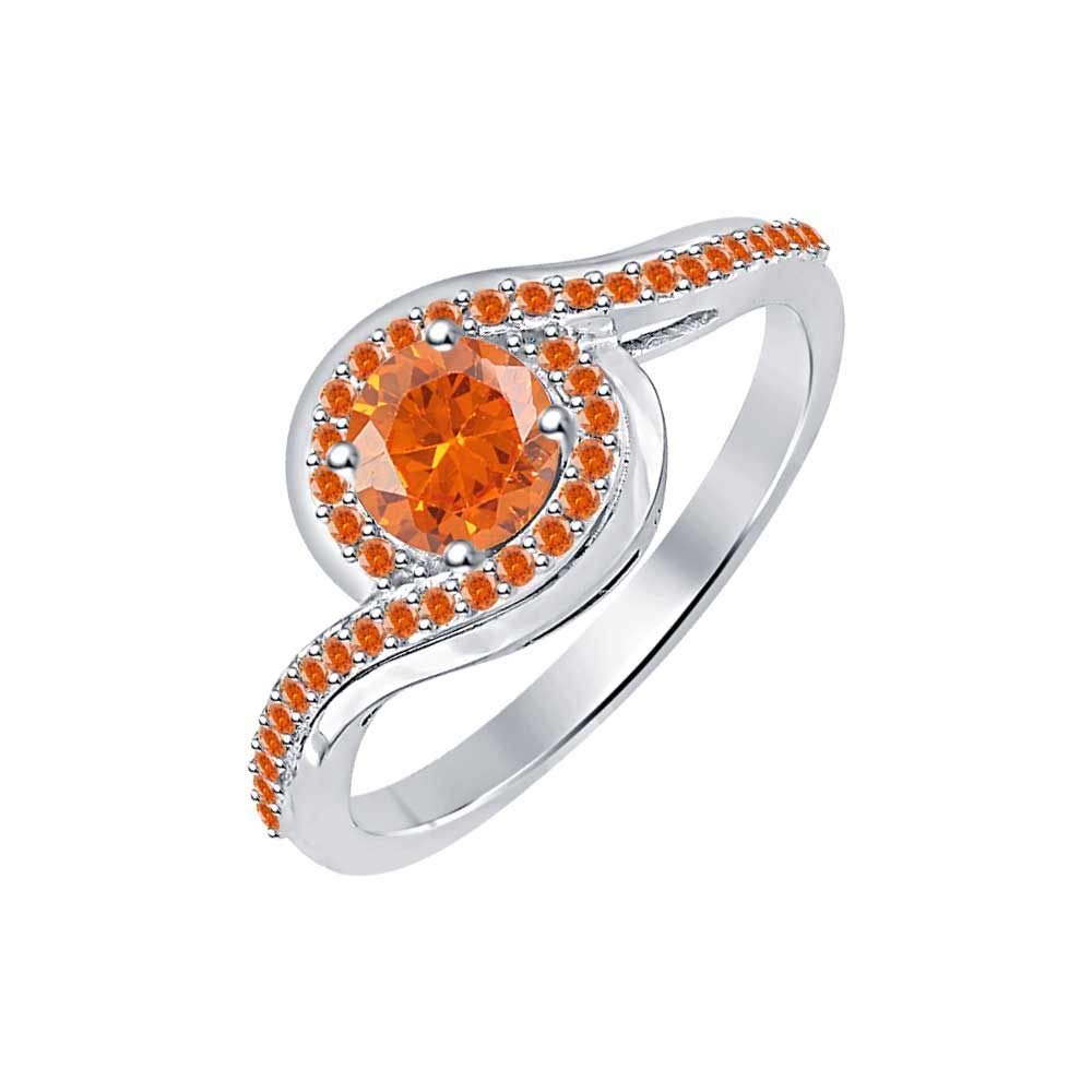 Dabangjewels Round Cut Orange Sapphire 14k White Gold Over Plated Swirl Style Engagement Ring For Womens.