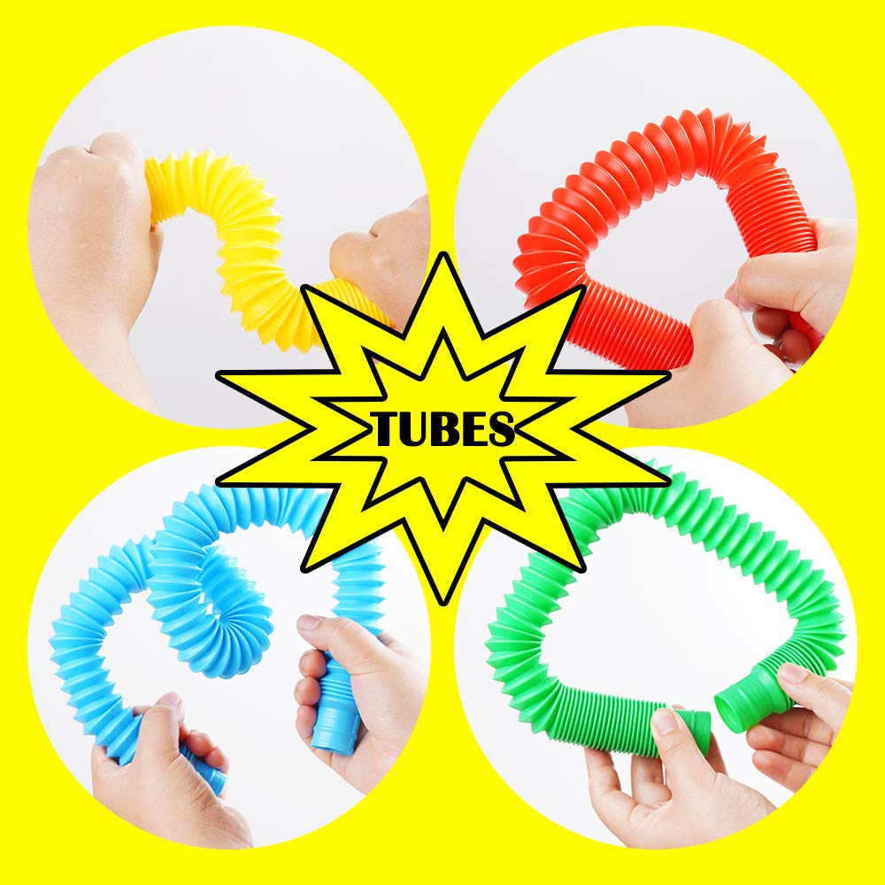 CVNDKN 6 Pack Pop Tube Sensory Toys,Stretch Tube for Kids Decompression, Pre-Kindergarten Finger Toys.(6 Colors)