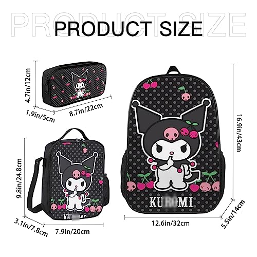 Ksspovkr Cartoon School Backpack Set with Lunch Box Student Lightweight Durable Duffel Bags Portable Travel Packages for kids Girls,cherry