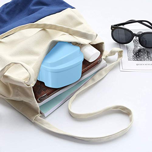 FALOME 4 Pcs Denture Case Denture Cup with Strainer Denture Boxes Dentures Container with Basket for Travel, Retainer Cleaning