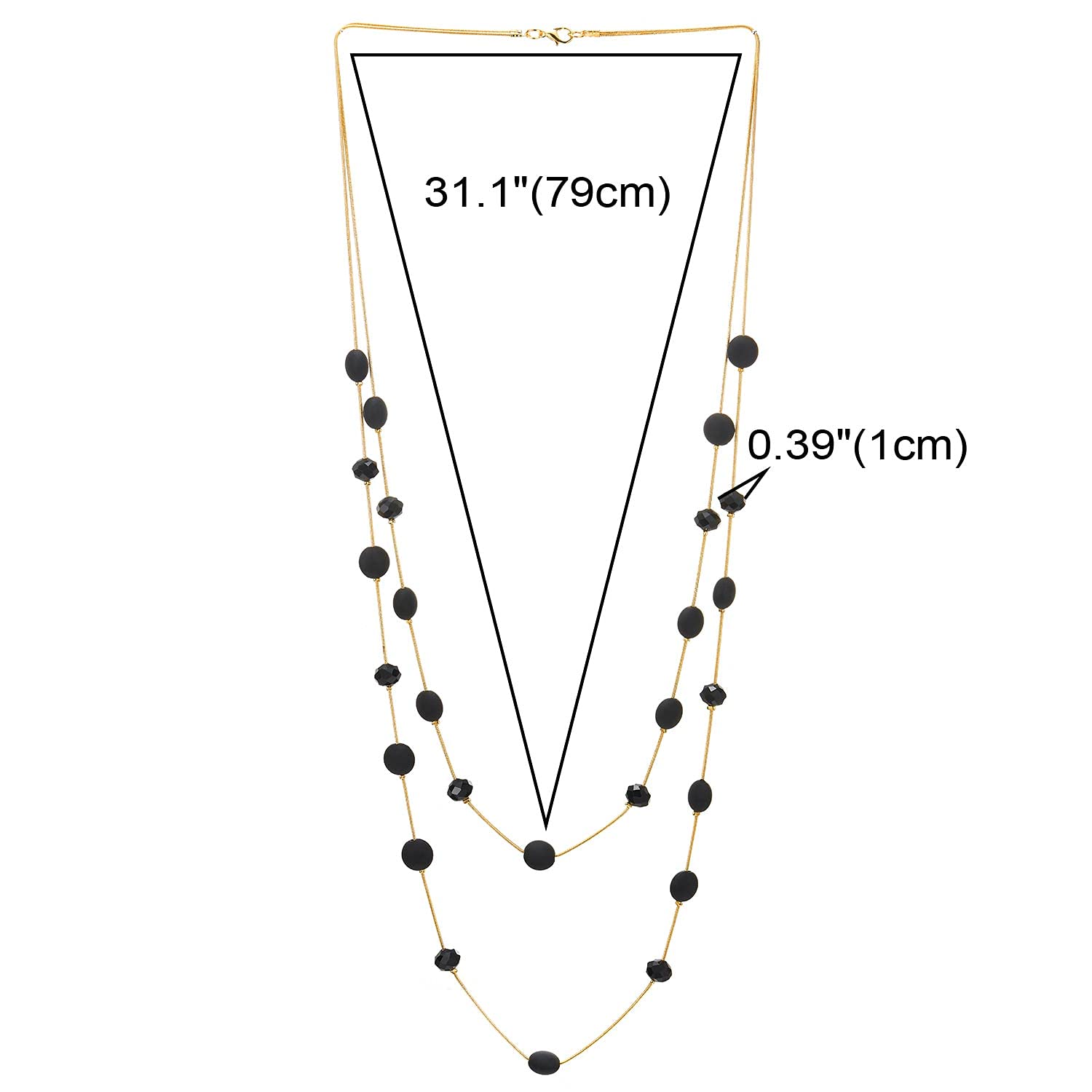 COOLSTEELANDBEYOND Gold Statement Necklace Two-Strand Long Chains with Black Resin Beads Charms Pendant, Dress Prom