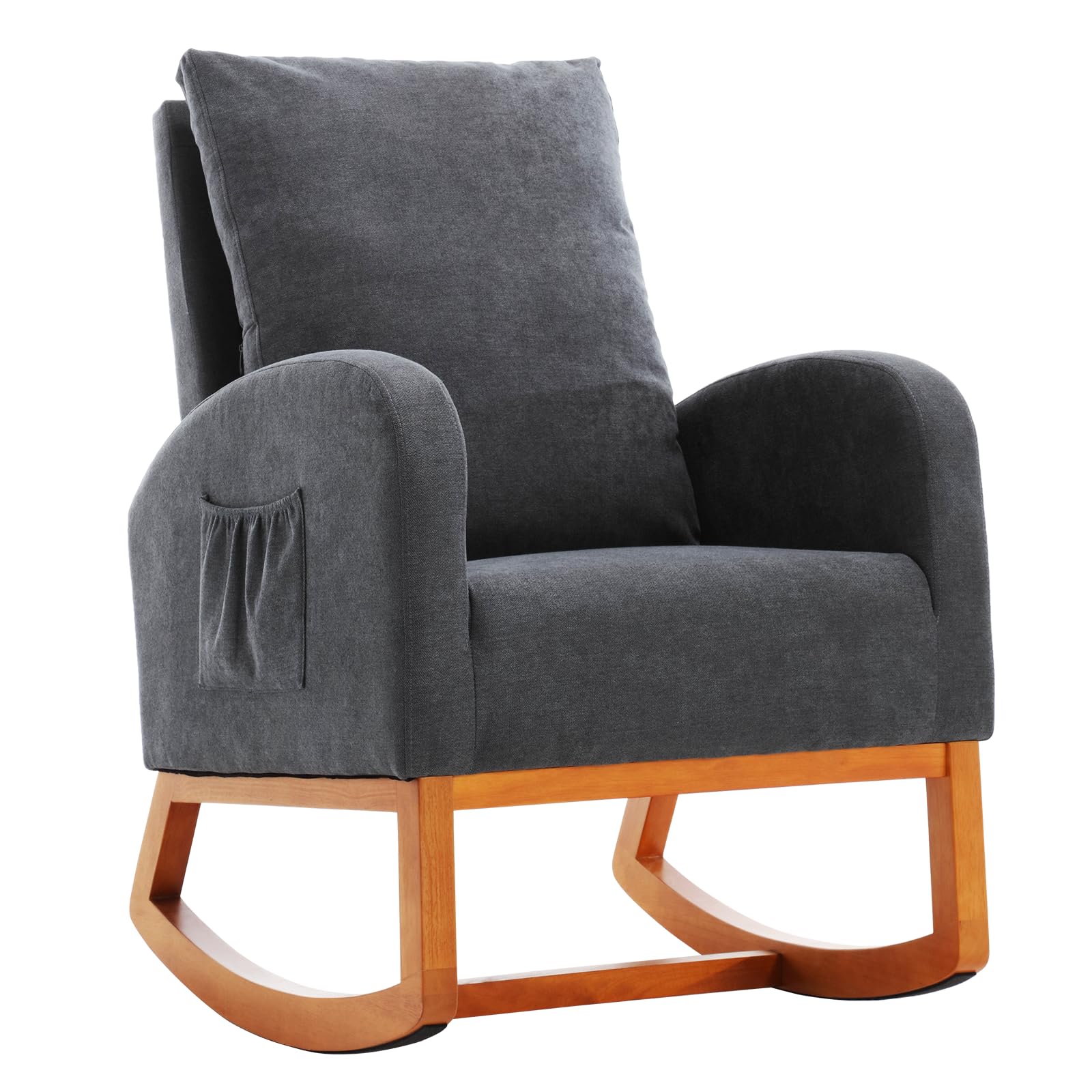 DecoraFlex Modern Accent Rocking Chair Nursery, Dark Gray Nursery Rocking Chairs with Solid Wood Legs, Upholstered Tall Back Accent Glider Rocking Chair for Living Room/Bedroom/Nursery