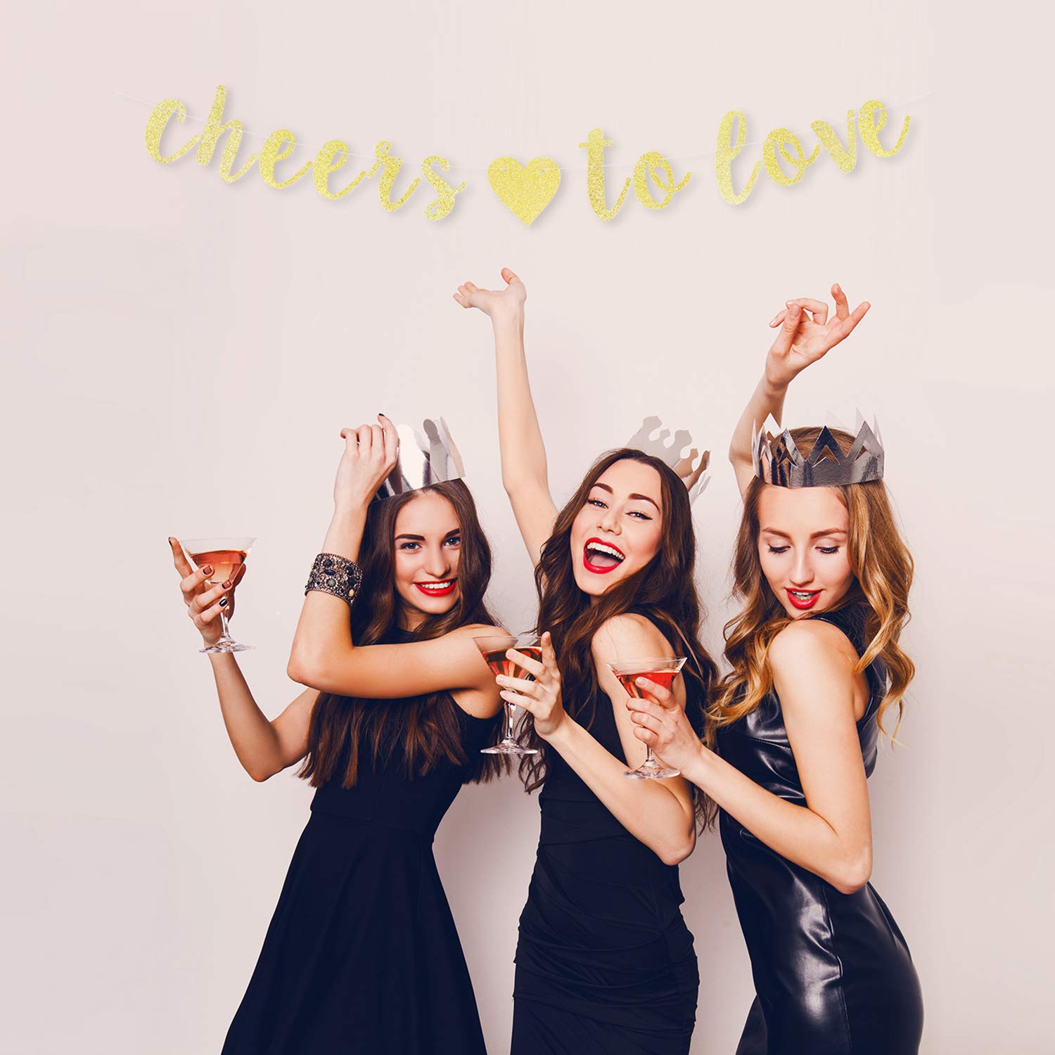 LINGTEER Cheers to Love Gold Glitter Bunting Banner Perfect for Wedding Engagement Anniversary Bridal Shower Party Gift Decorations Backdrop Sign.