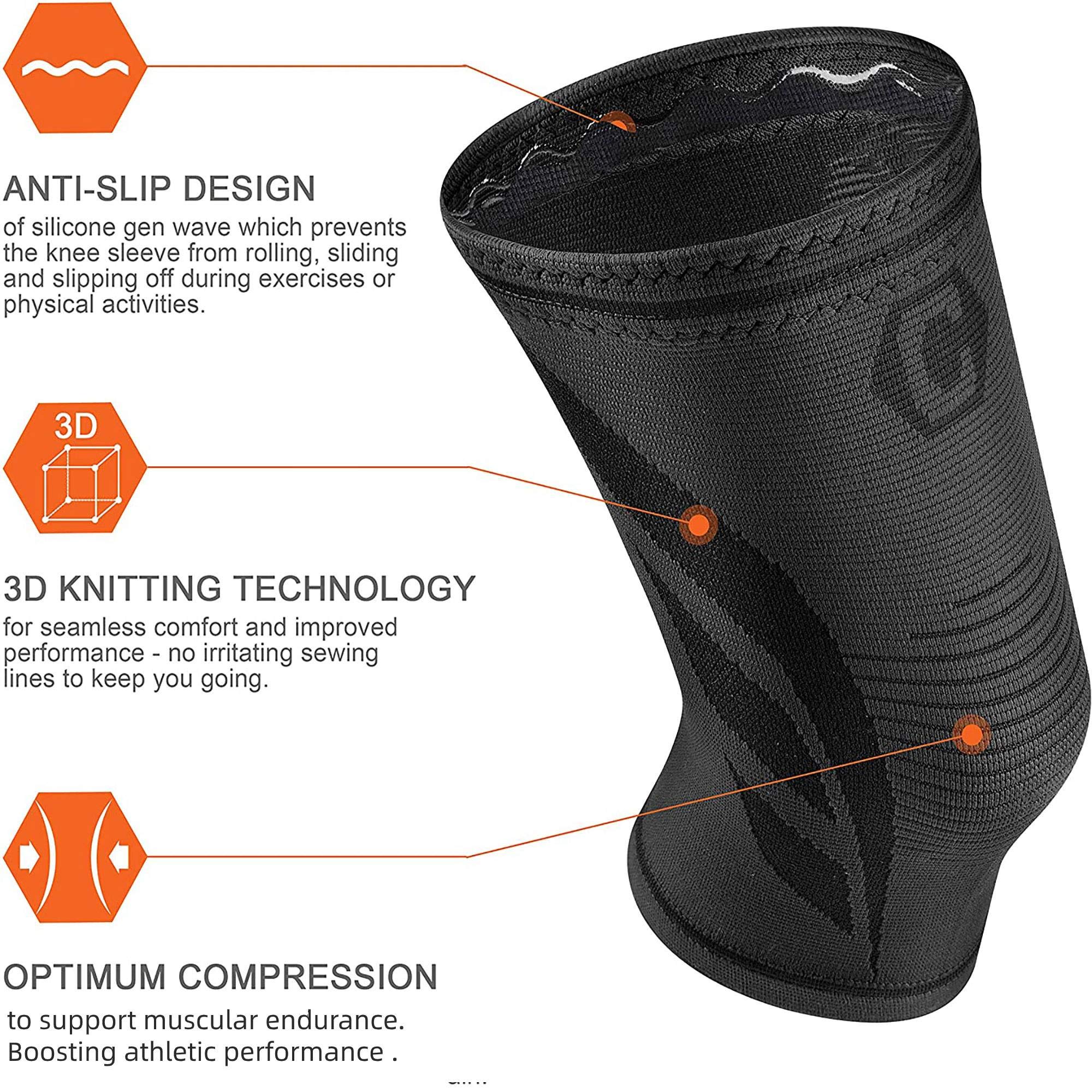 CAMBIVO 2 Pack Knee Compression Sleeve, Knee Brace for Women and Men, Knee Support for Running, Workout, Hiking, Sports (Jet Black,Large)